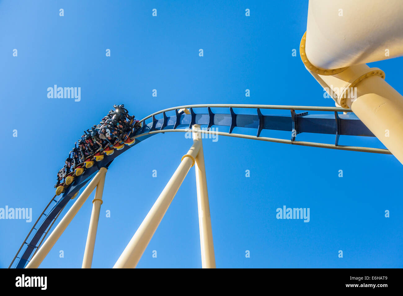 Park guests riding Montu roller coaster at Busch Gardens in Tampa ...