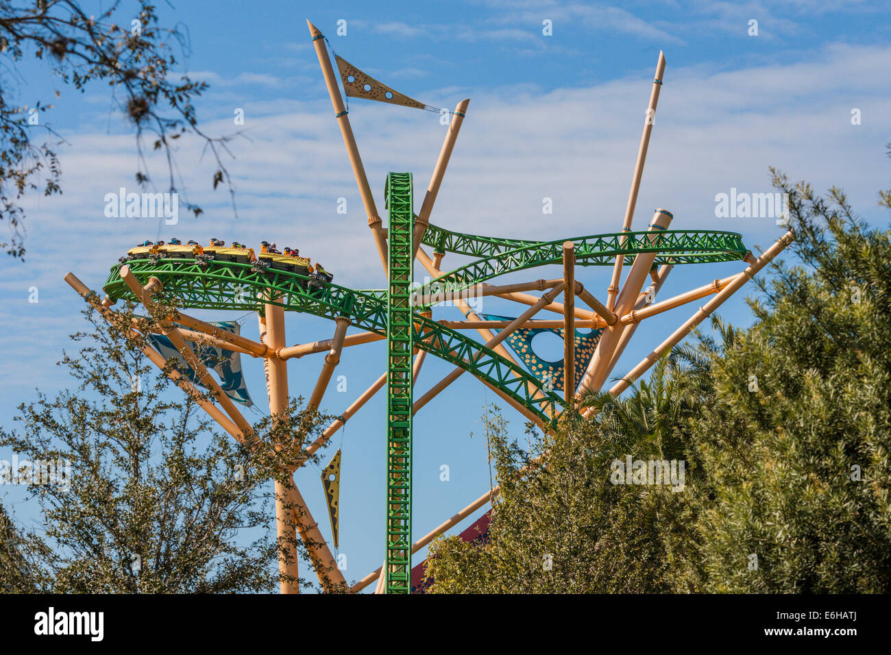 Park guests riding Cheetah Hunt roller coaster at Busch Gardens Tampa ...