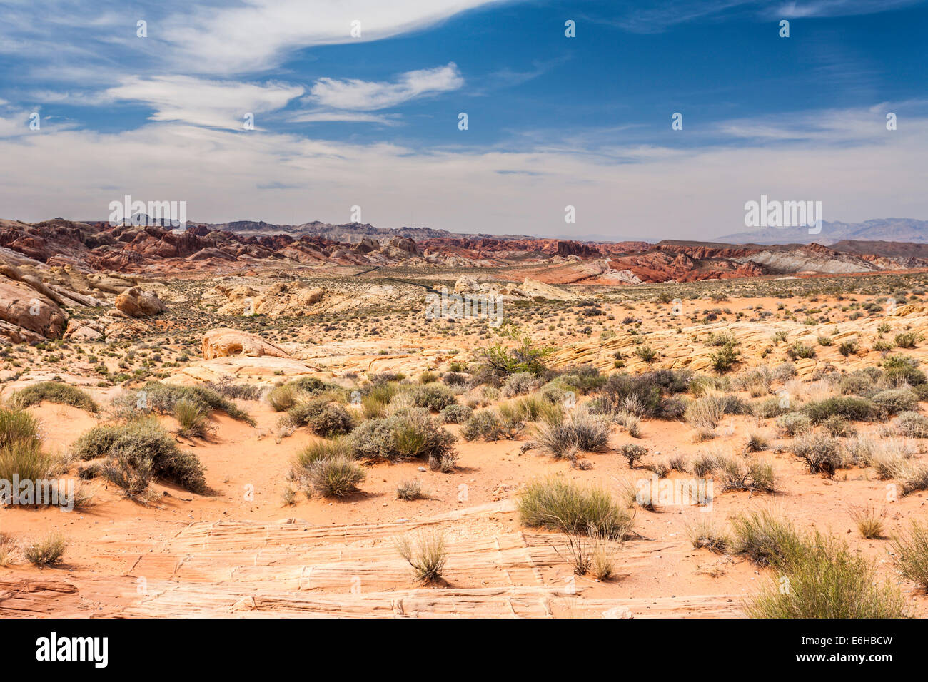 Rock formations and desert vegetation in Valley of Fire State Park near ...