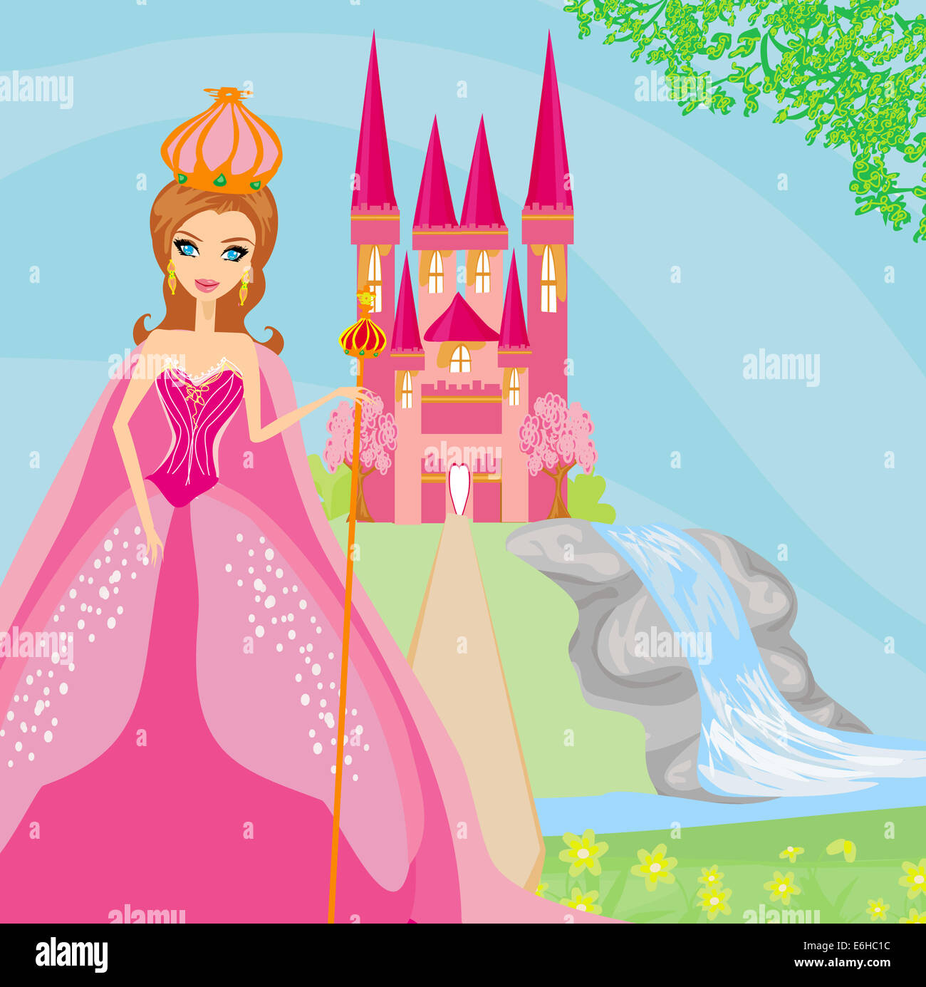 Beautiful young queen in front of her castle Stock Photo - Alamy