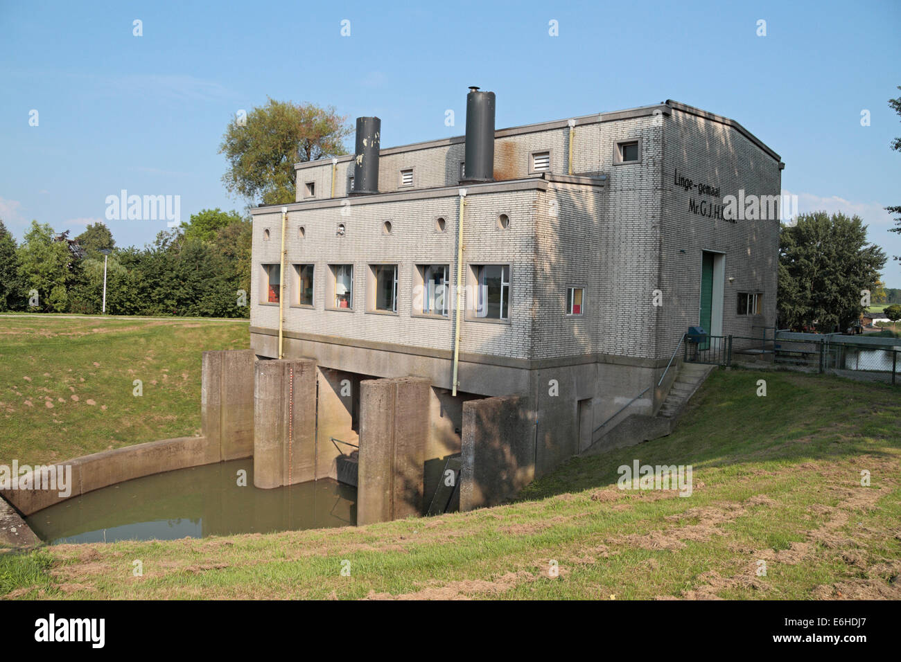 A dyke pumping house on the River Rhine near Arnhem, Gelderland ...