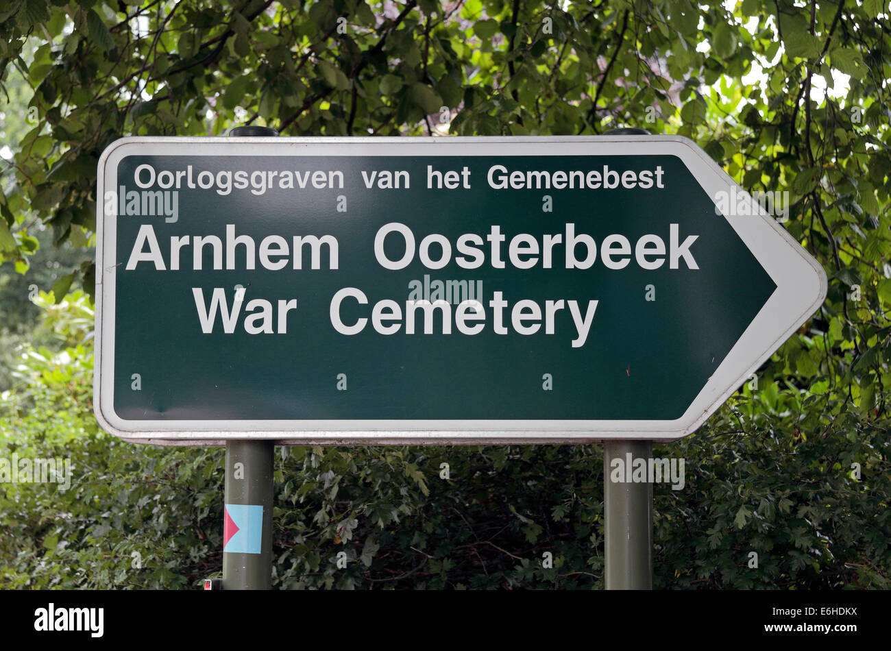 Road sign for the Arnhem Oosterbeek War Cemetery in Oosterbeek, near ...
