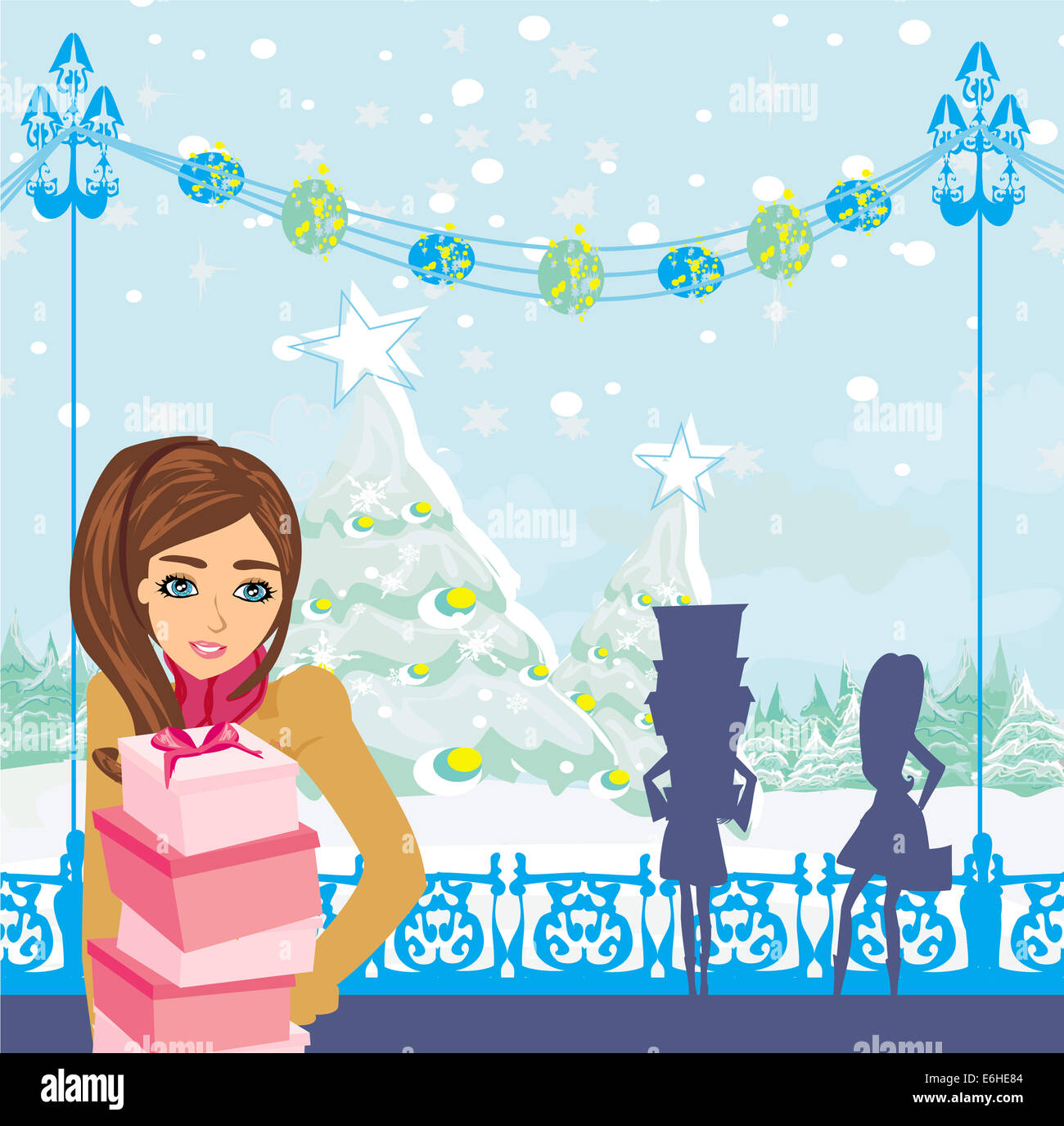 beautiful girls on winter shopping Stock Photo - Alamy