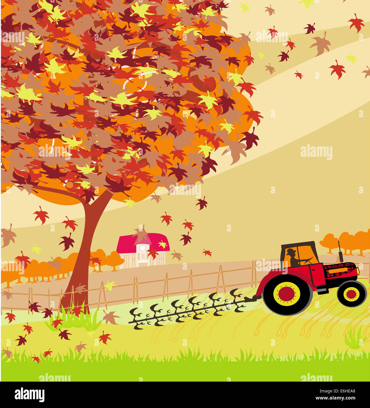 Tractor plowing field in autumn Stock Photo - Alamy