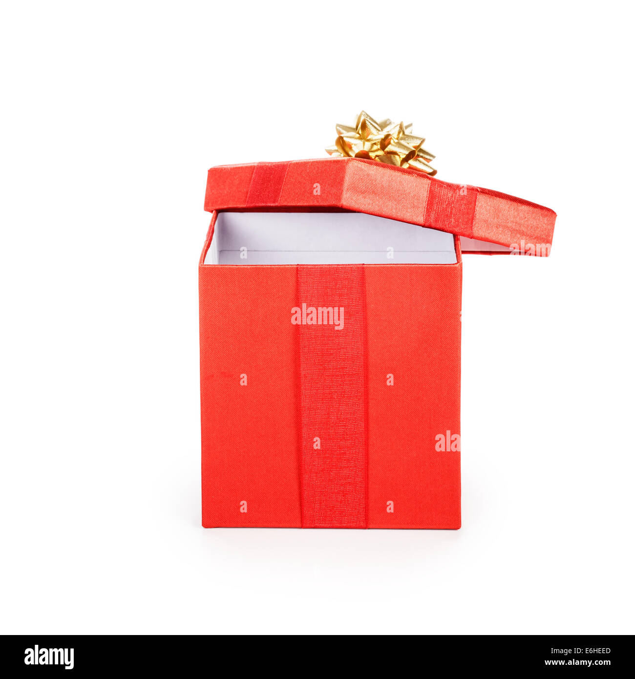 Open red gift box with gold ribbon. Christmas theme. Object isolated on ...