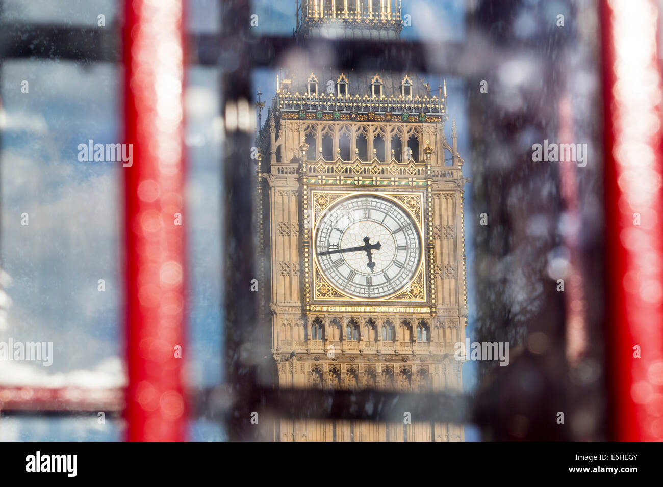 Big Ben Clock Tower of the Houses of Parliament seen through windows of ...