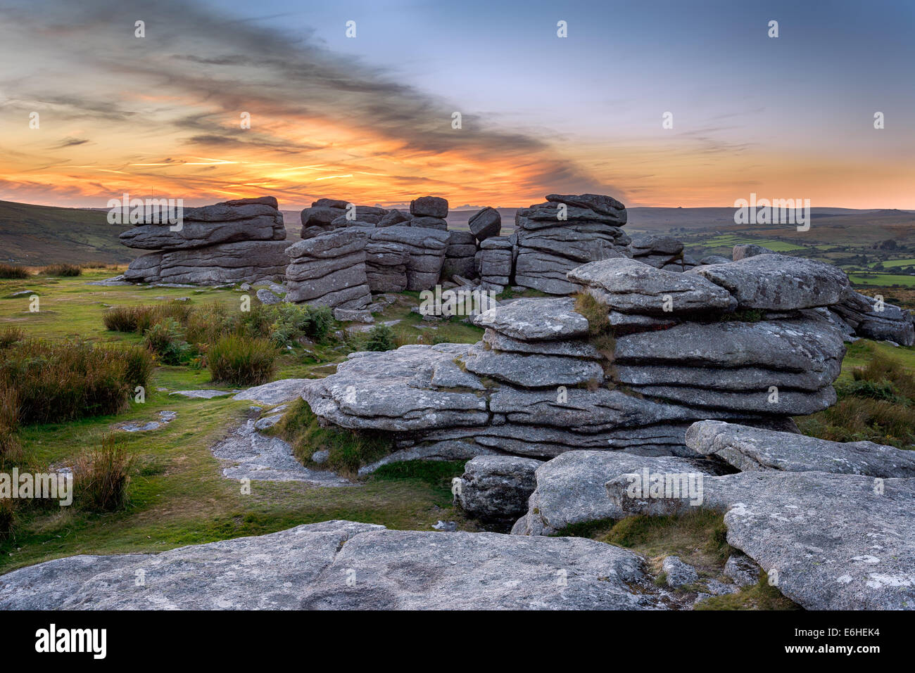 Rock formations at Combestone Tor on Dartmoor Stock Photo - Alamy