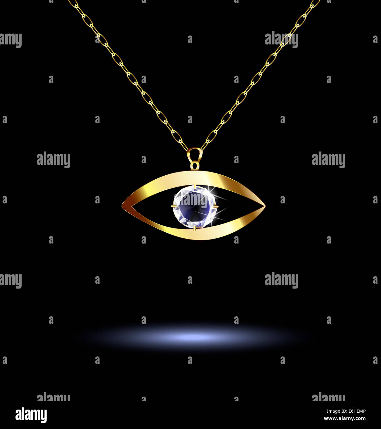 dark background and jewelry chains and eye-shaped pendant Stock Photo ...