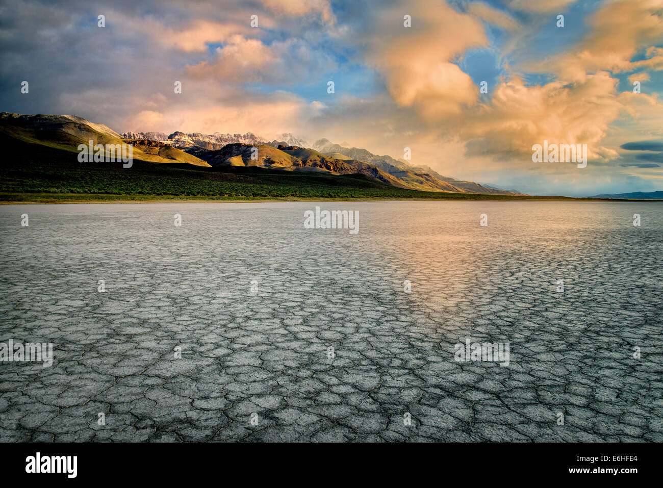 Alvord Desert and Steens Mountain with storm clouds. Harney County ...
