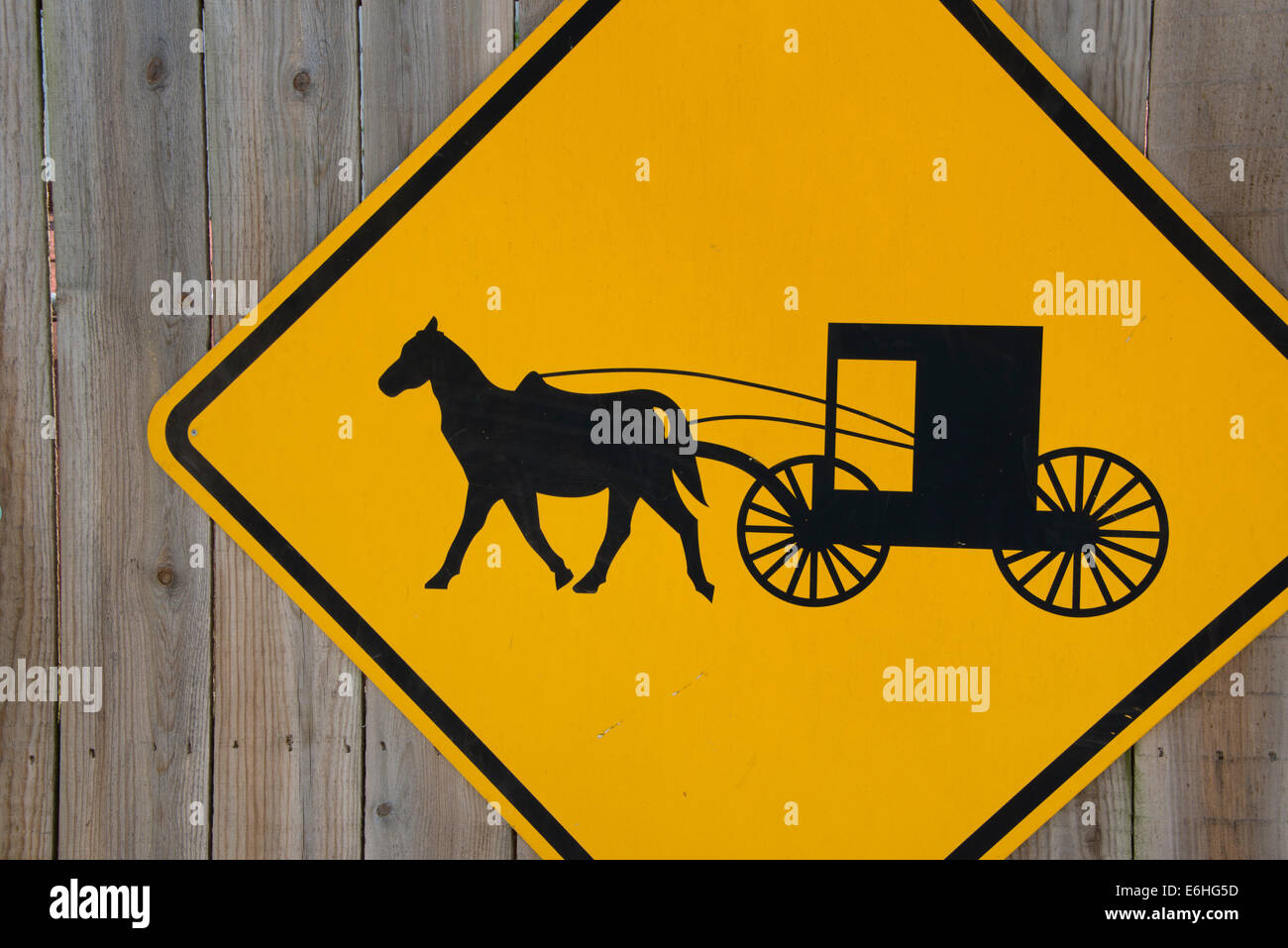 Ohio, Geauga County, Mesopotamia. Amish carriage caution road sign ...