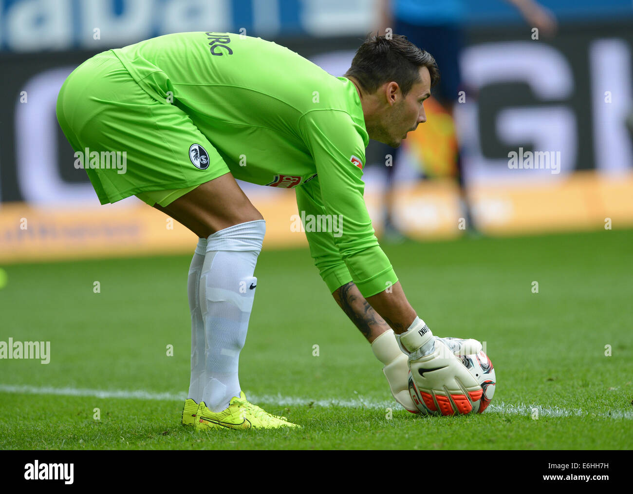 Goalkeeper Roman Buerki of SC Freiburg in action during the German ...