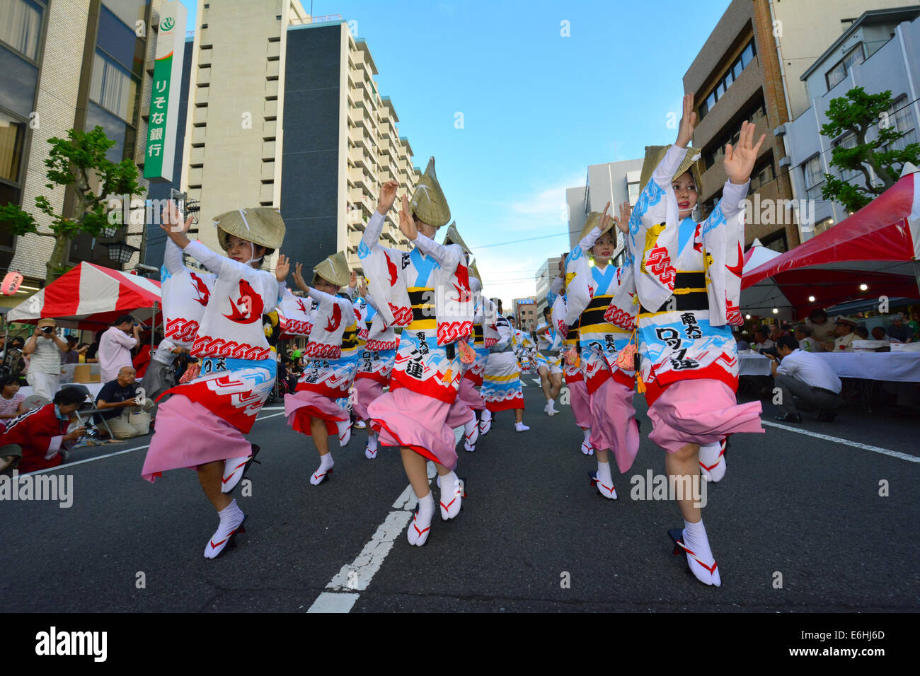August 23, 2014, Tokyo, Japan - Dancers in colorful robes synchronize ...