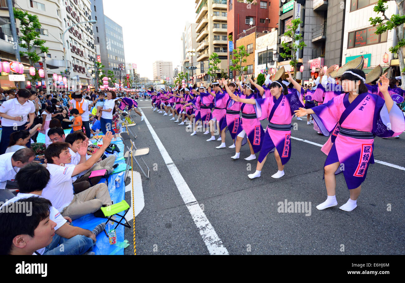August 23, 2014, Tokyo, Japan - Dancers in colorful robes synchronize ...