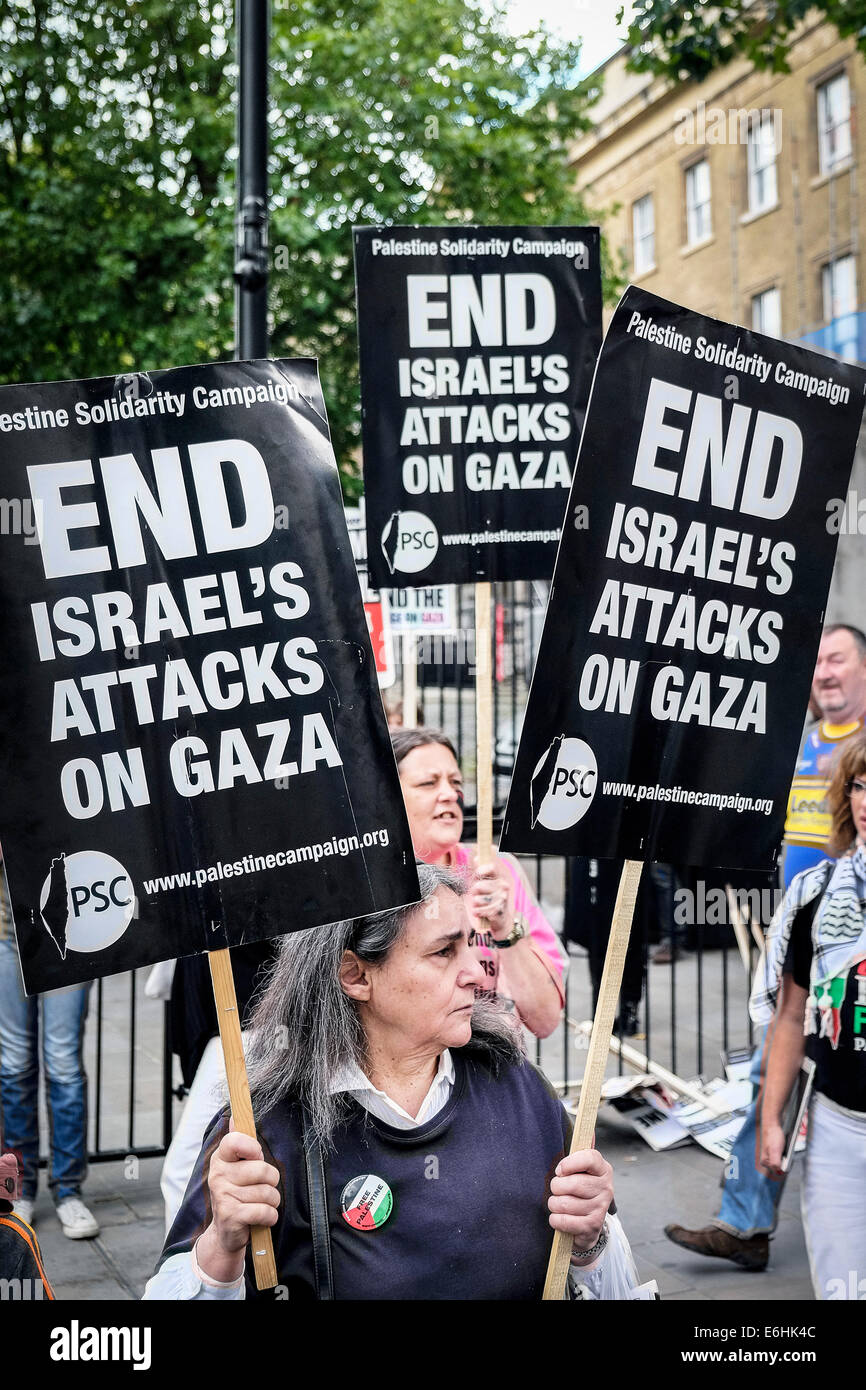 Pro-Palestinian protesters demonstrate outside Downing street against ...