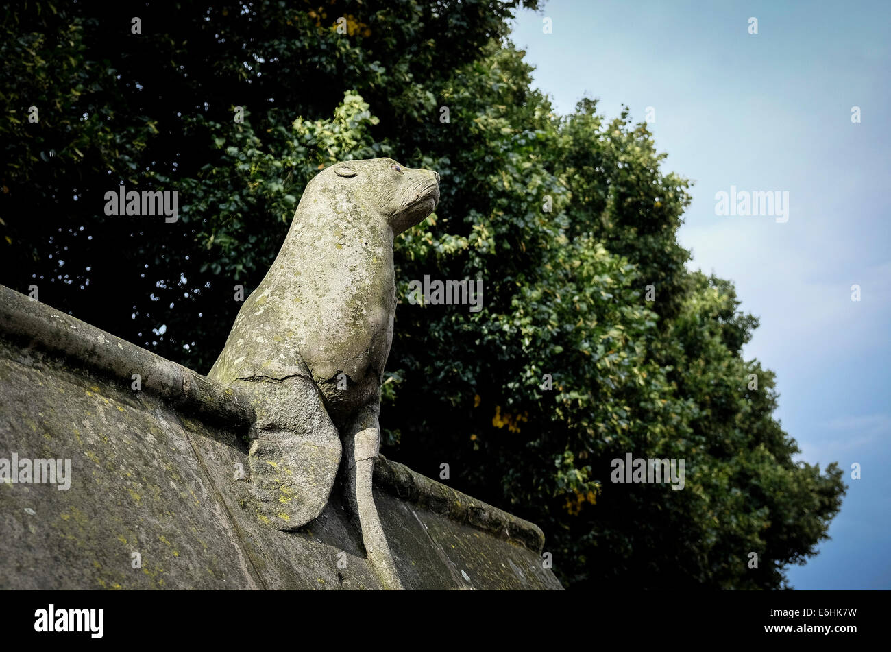 The sculpture of a Seal on the Animal Wall at Cardiff Castle Stock ...