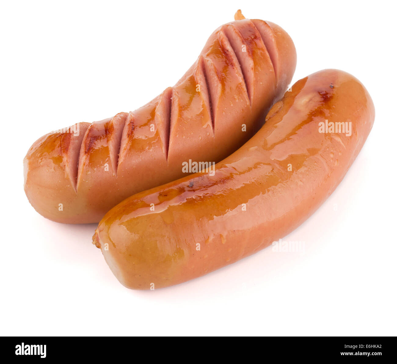 Two grilled sausages. Isolated on white background Stock Photo - Alamy