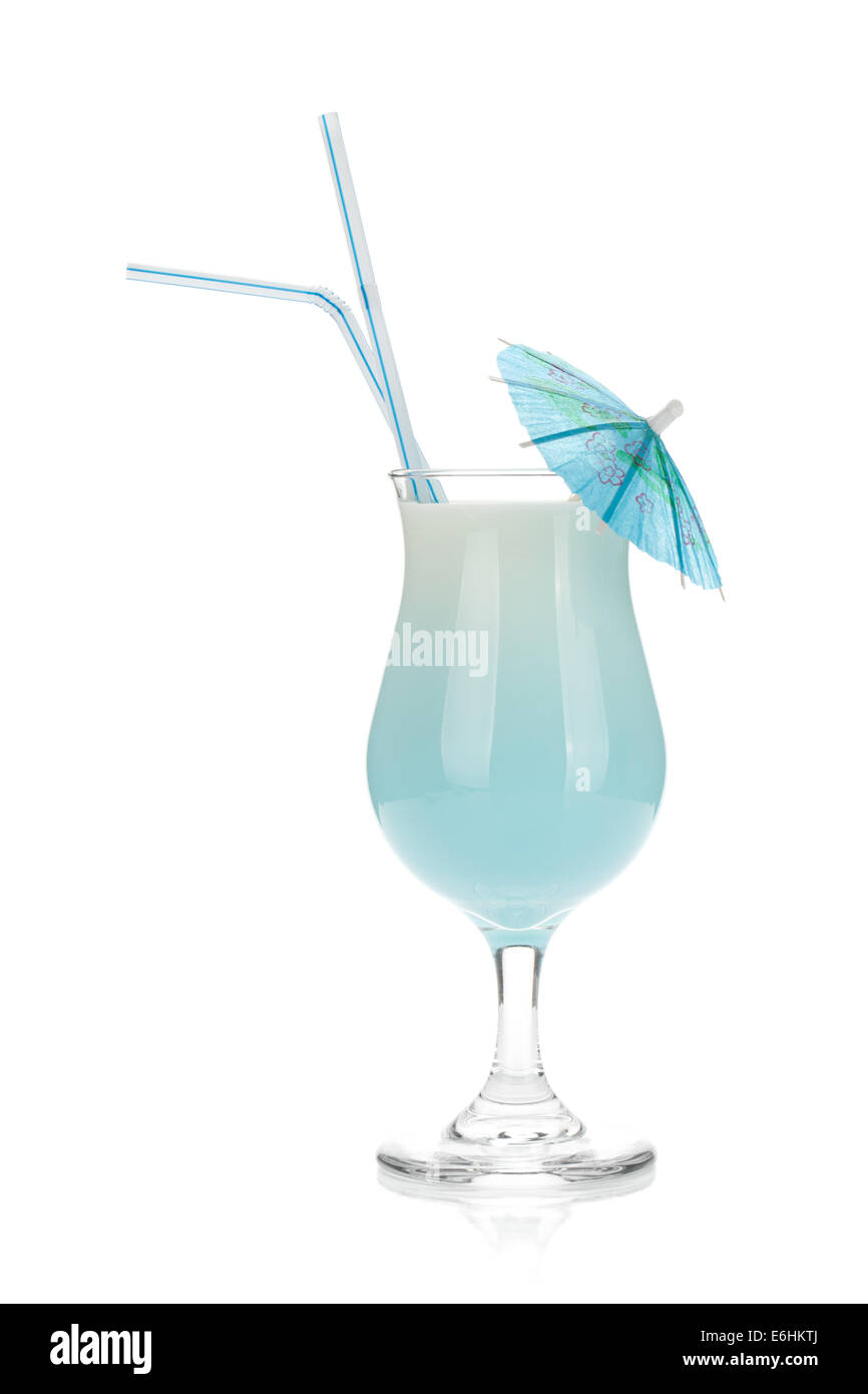 Blue coconut cream cocktail. Isolated on white background Stock Photo ...