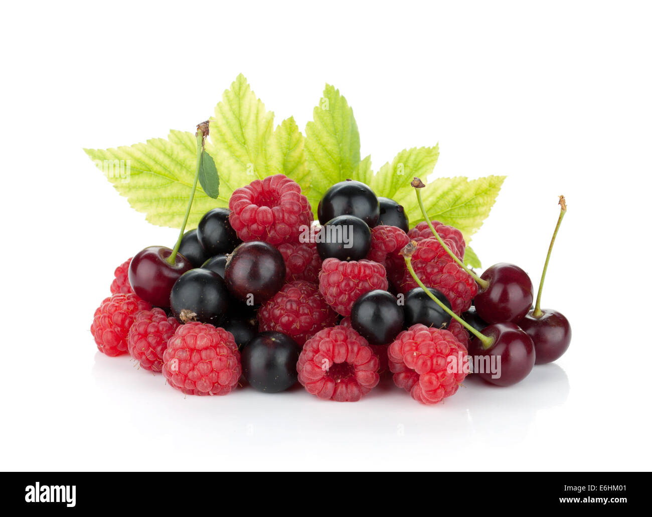 Black currant, raspberry and cherry. Isolated on white background Stock ...