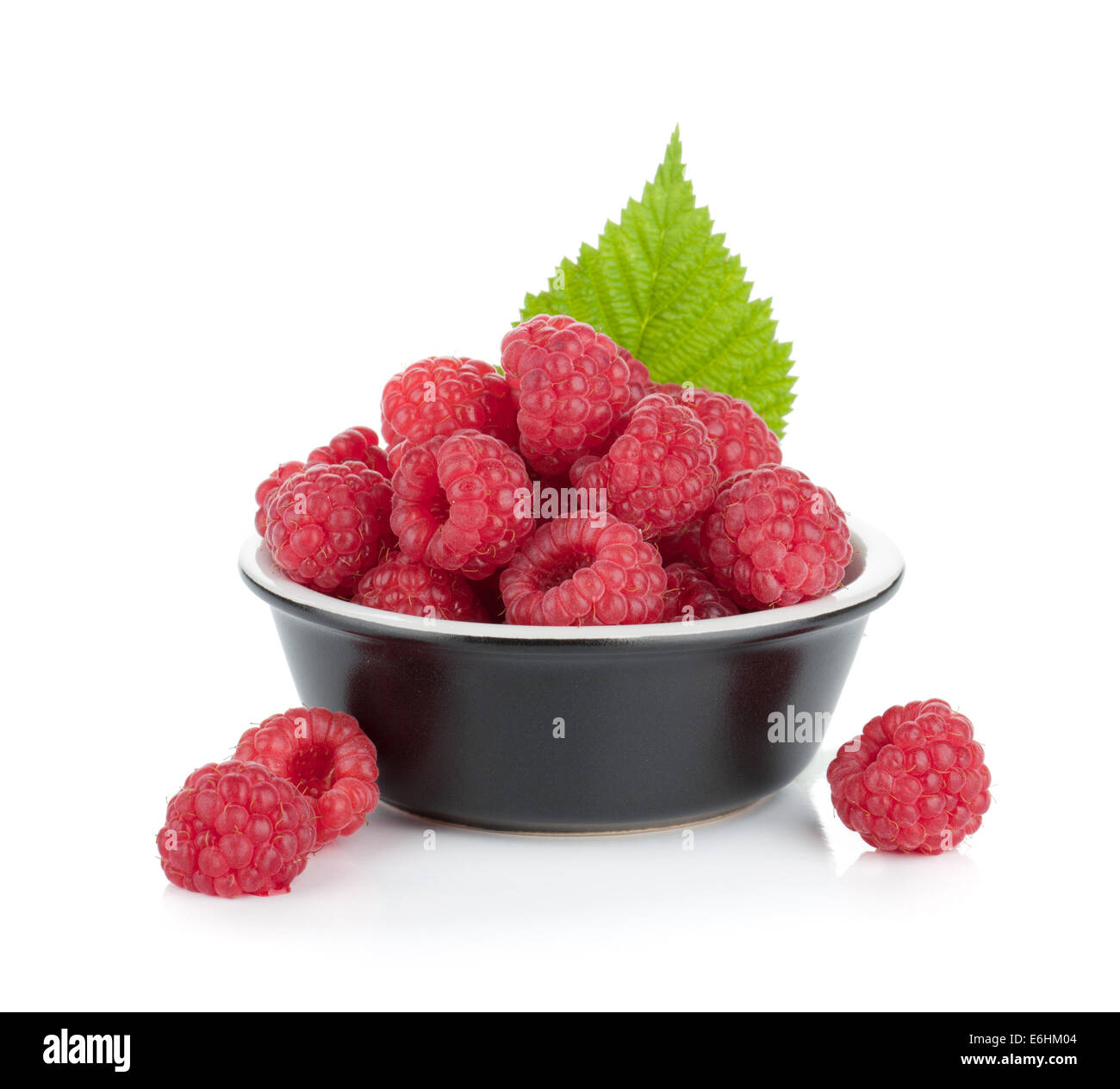 Ripe raspberry small bowl. Isolated on white background Stock Photo - Alamy
