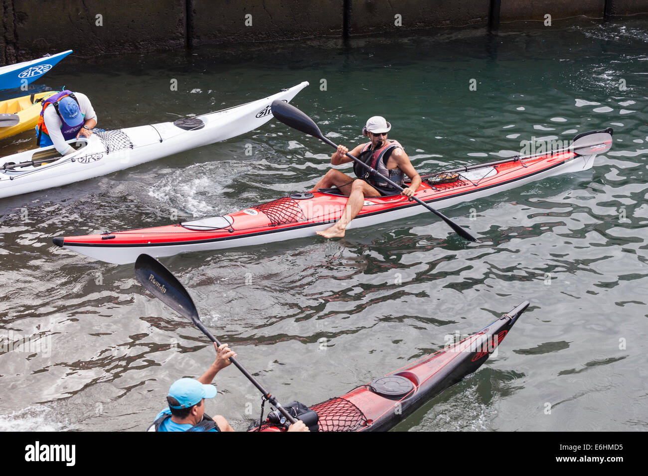 Launching canoes for a kayak race at Playa San Juan, tenerife, Canary ...