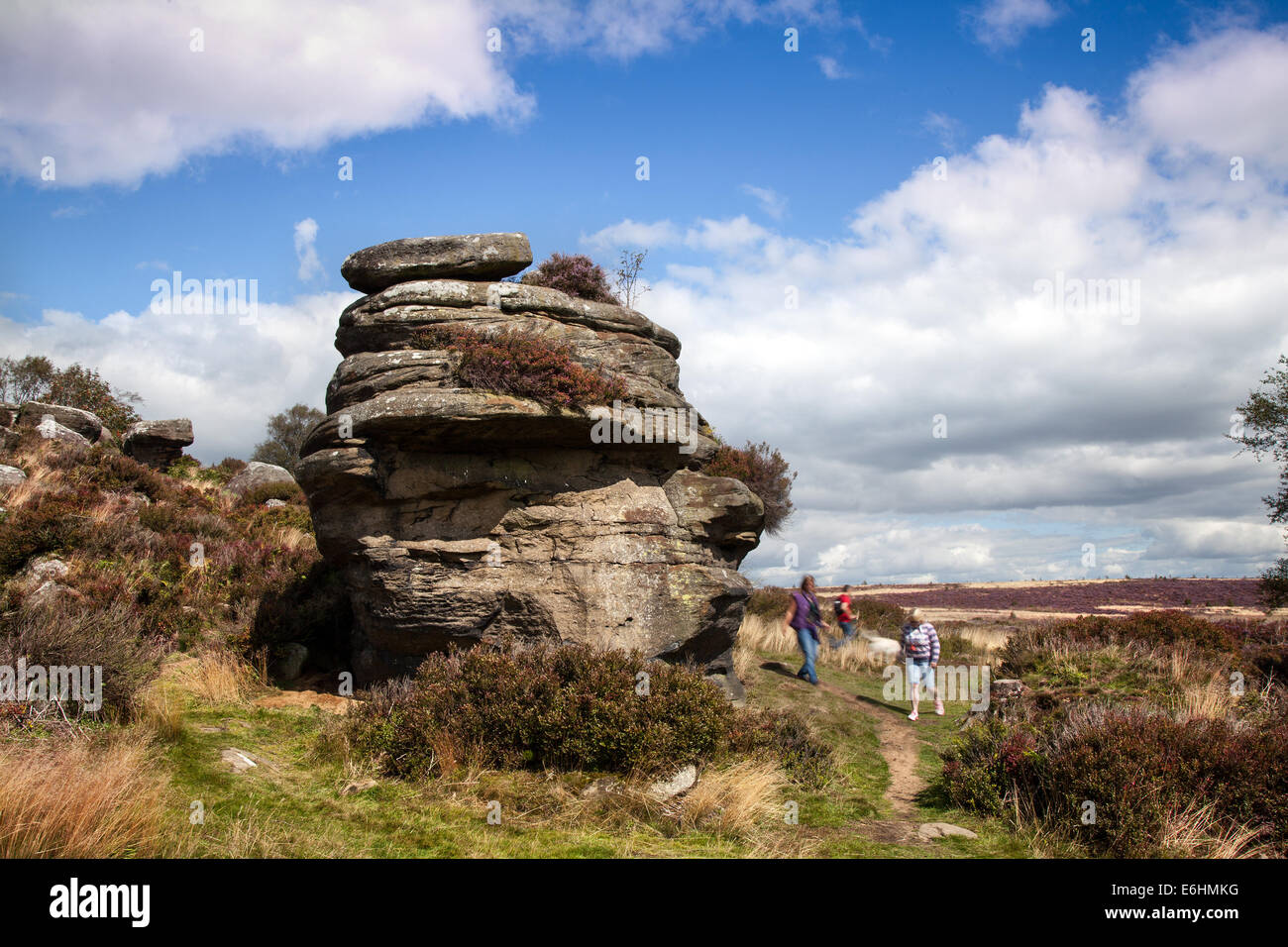 People at Brimham Rocks; Brimham Crags a collection of balancing ...