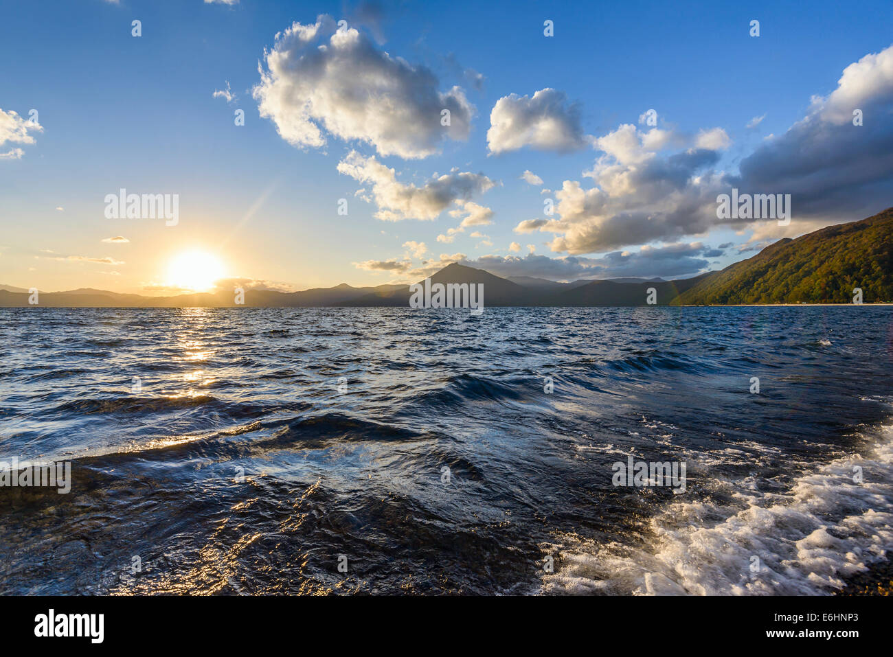 Lake Shikotsu at sunset in Hokkaido, Japan Stock Photo - Alamy