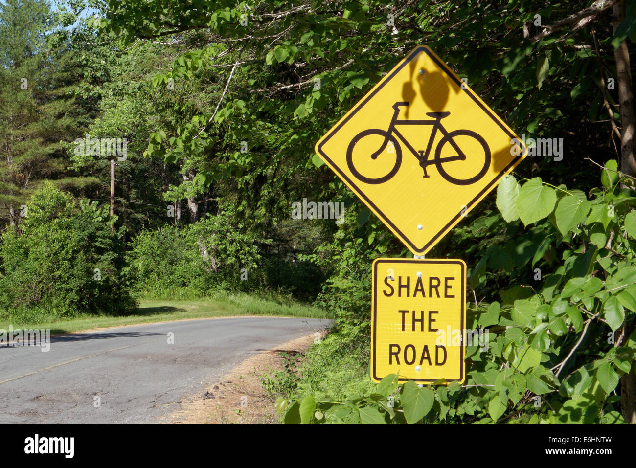 An american road sign warning car and bike users to share the road ...