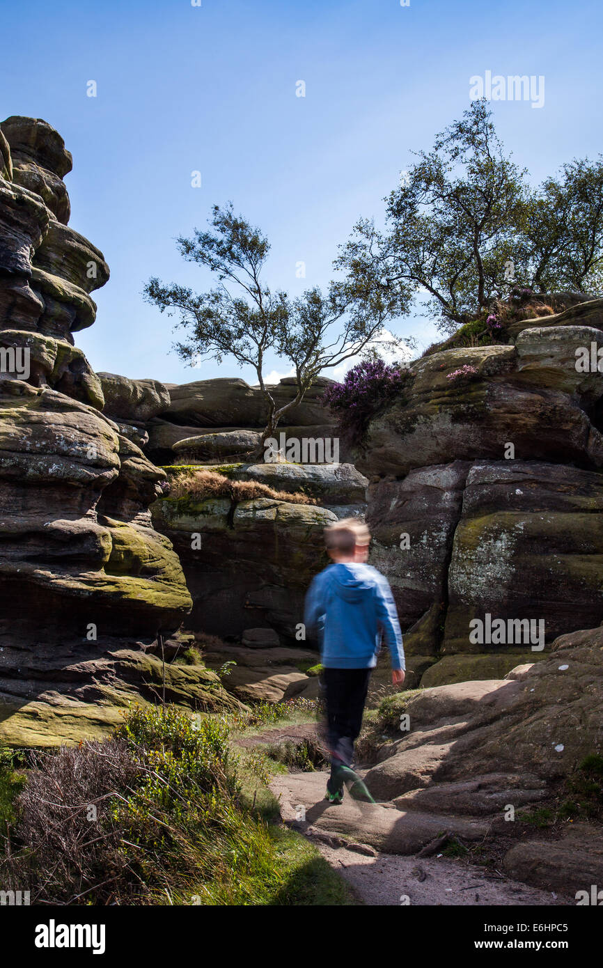 People at Brimham Rocks; Brimham Crags a collection of balancing ...