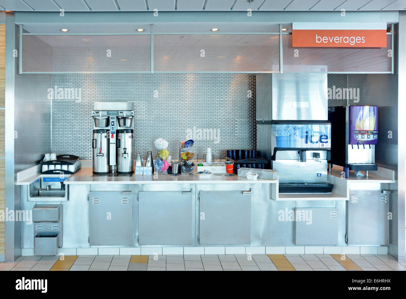 Cruise ship onboard buffet deck non alcoholic beverages dispensing ...