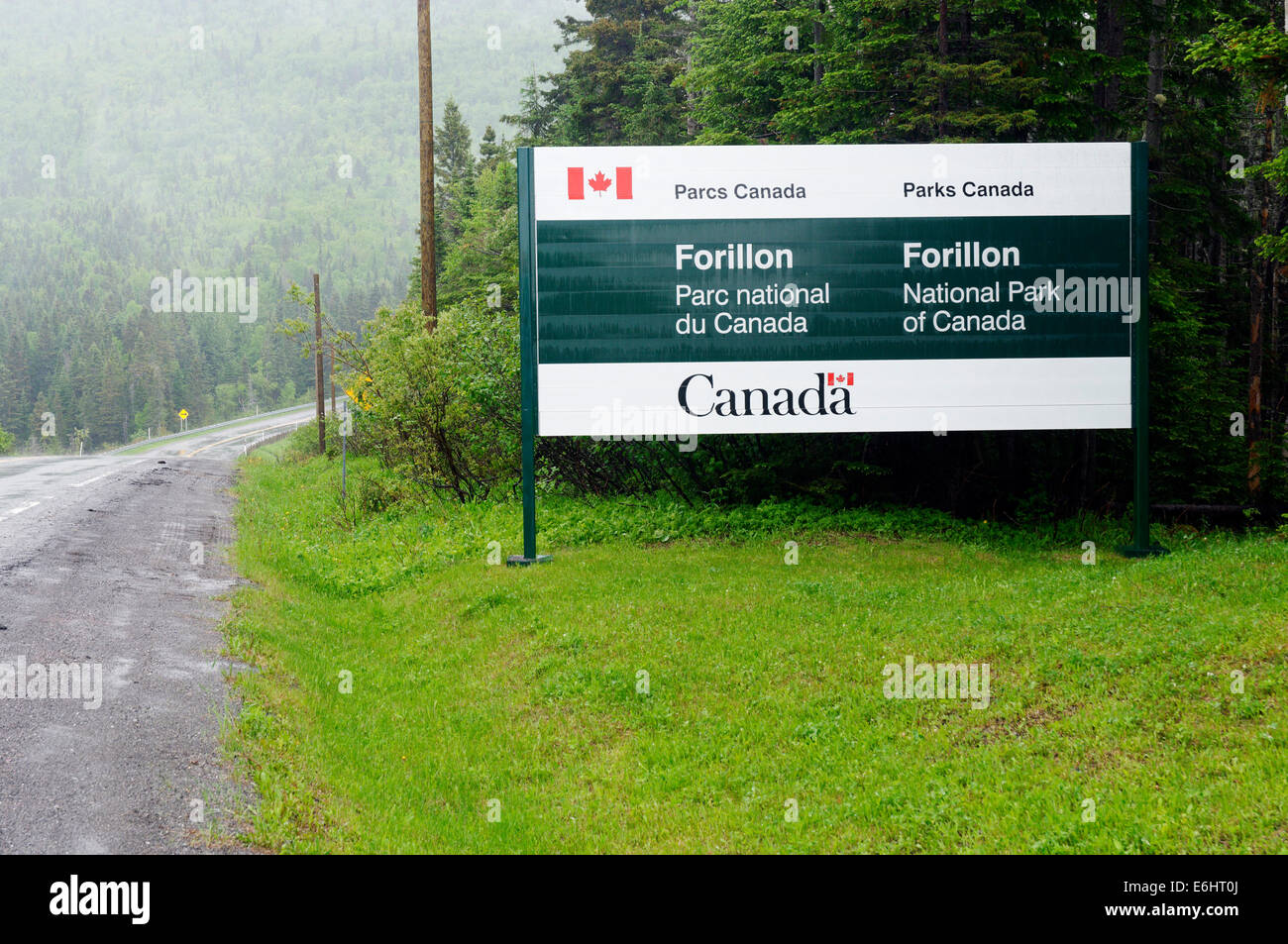 A sign for Forillon National Park, Gaspesie, Quebec, Canada Stock Photo ...