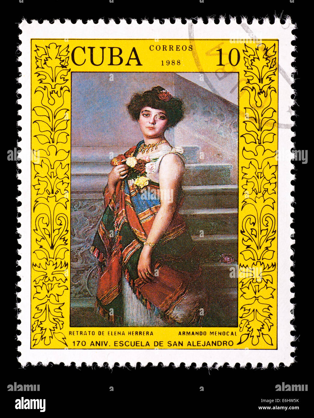Postage stamp from Cuba depicting the Armando Menocal painting ...
