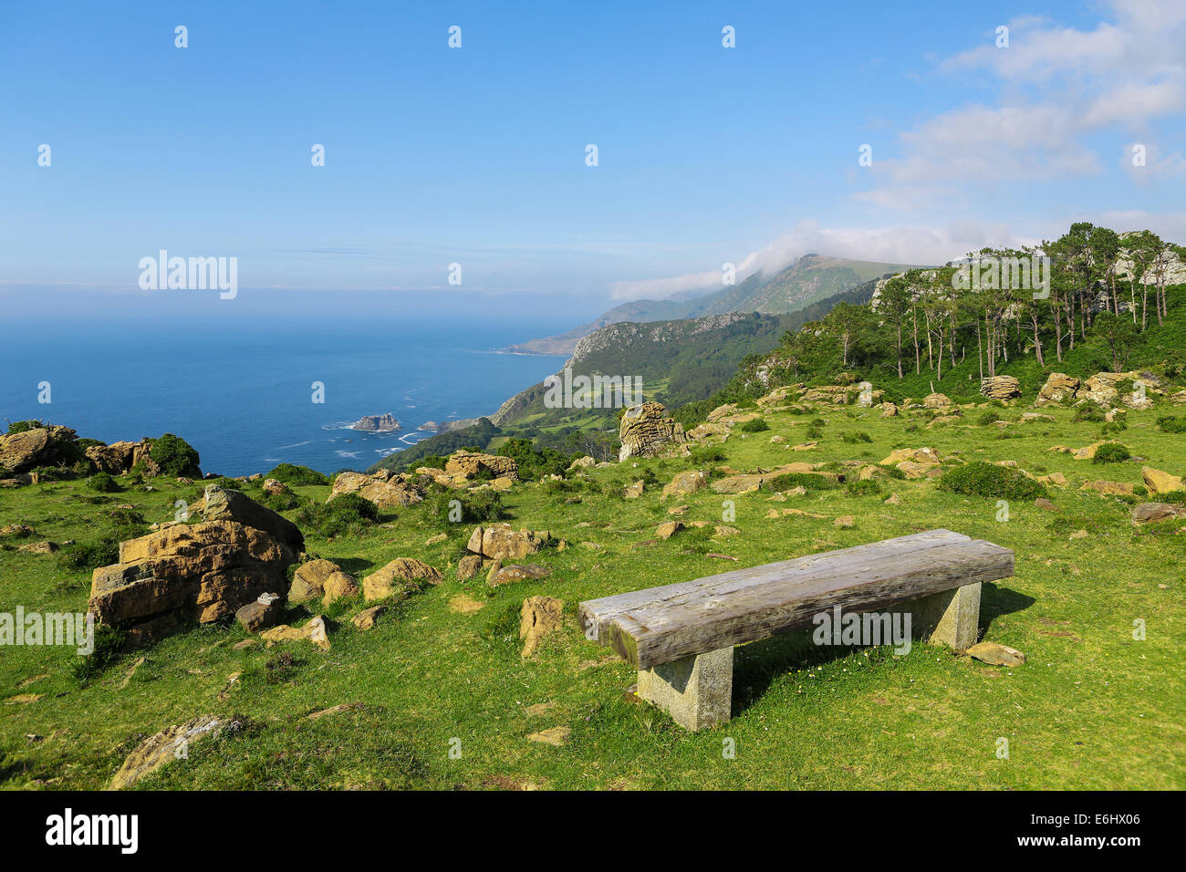 Bench at a lookout point on the beautiful coastal landscape near ...