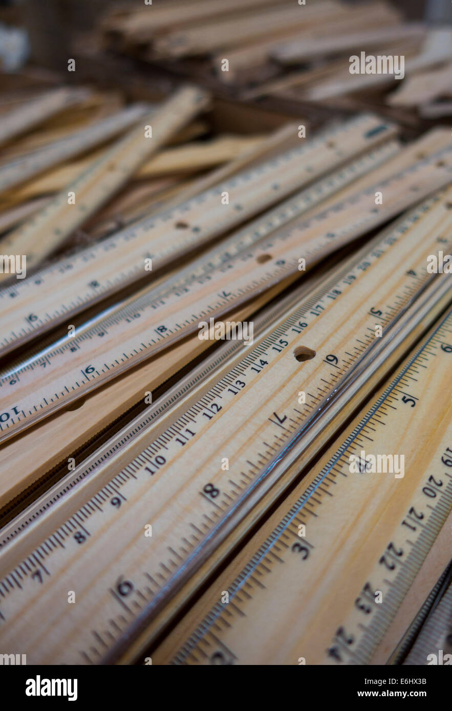 box of wood student rulers Stock Photo - Alamy