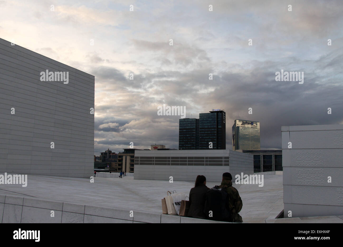 Roof of the award winning Oslo Opera House which is home to the ...