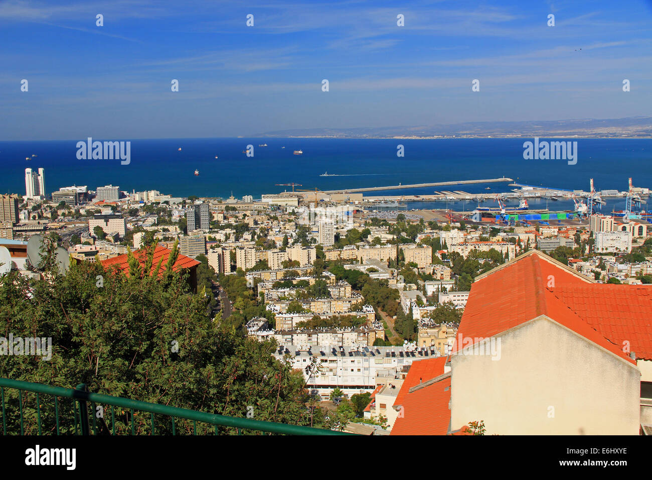 Panoramic view of the Mediterranean seaport of Haifa Israel Stock Photo ...