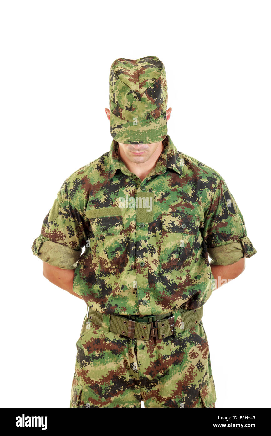 Security soldier in military police standing in safety defence position ...