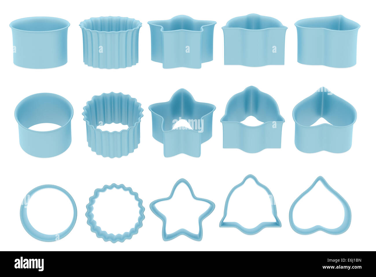Blue baking form set, various shape, rendered models Stock Photo - Alamy