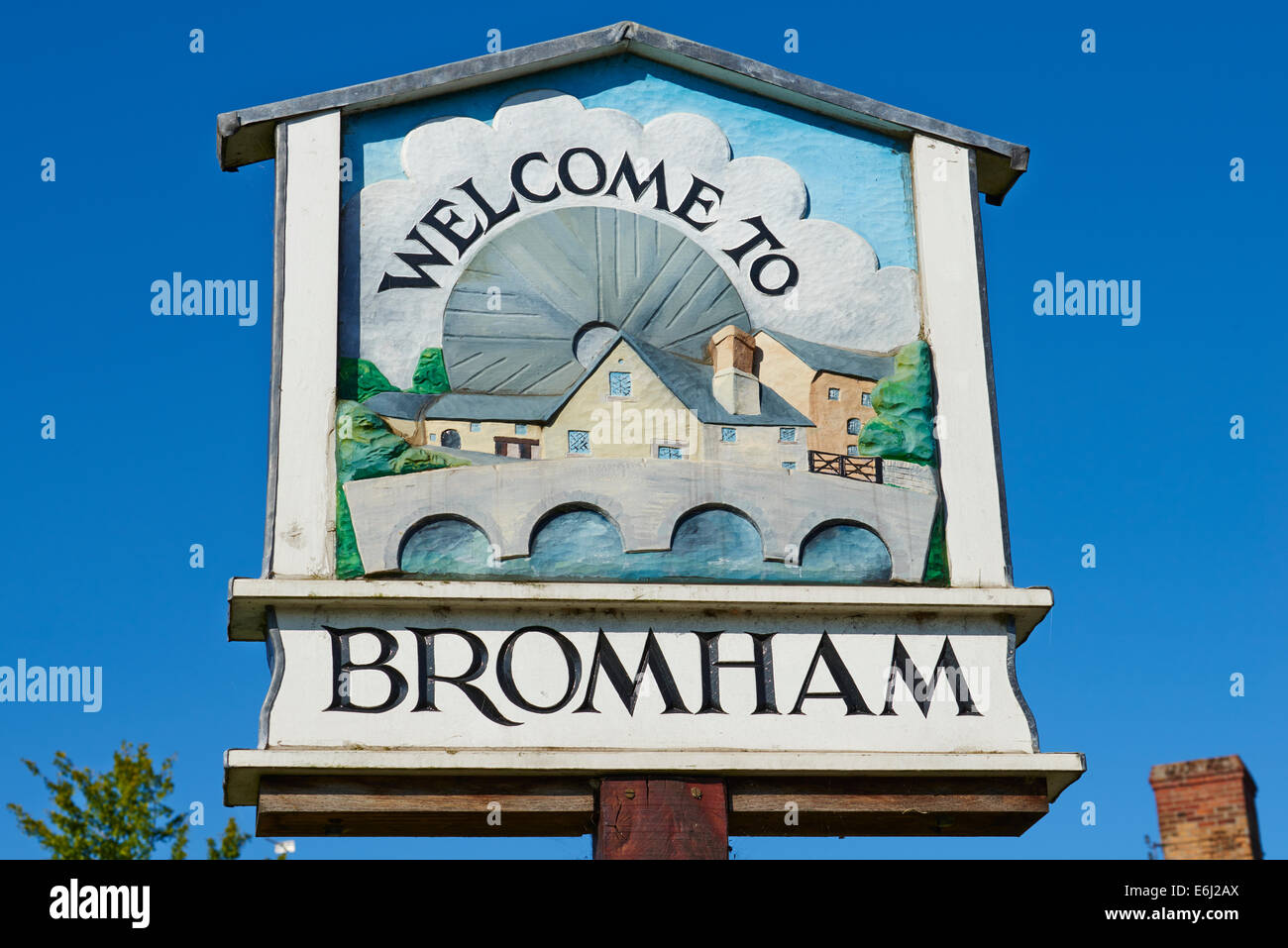 Bromham Village Sign Stagsden Road Bedford Bedfordshire UK Stock Photo ...
