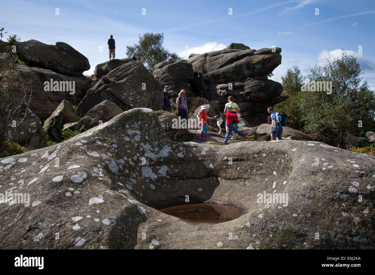 People at Brimham Rocks; Brimham Crags a collection of balancing ...