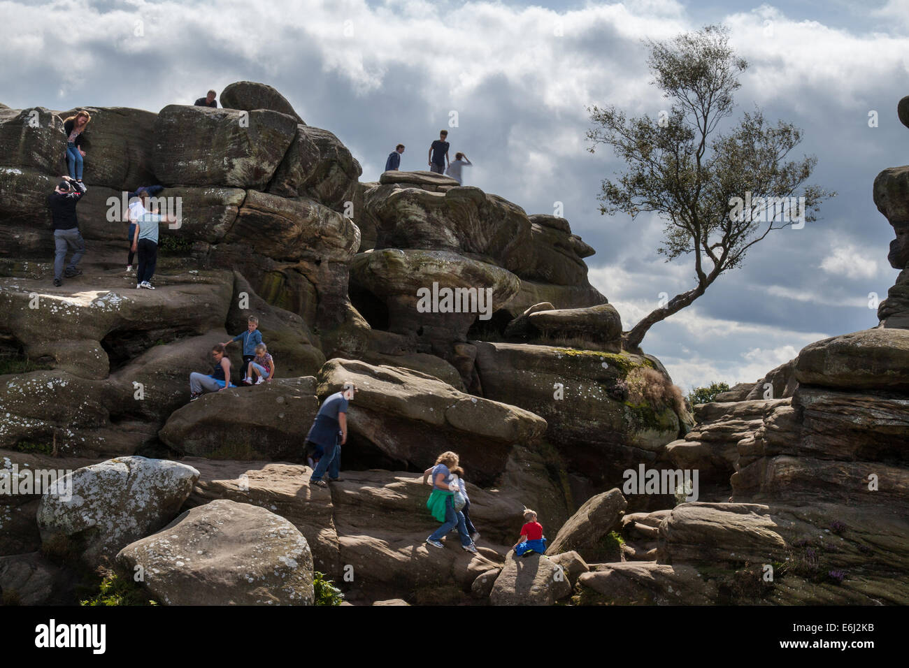 People at Brimham Rocks; Brimham Crags a collection of balancing ...