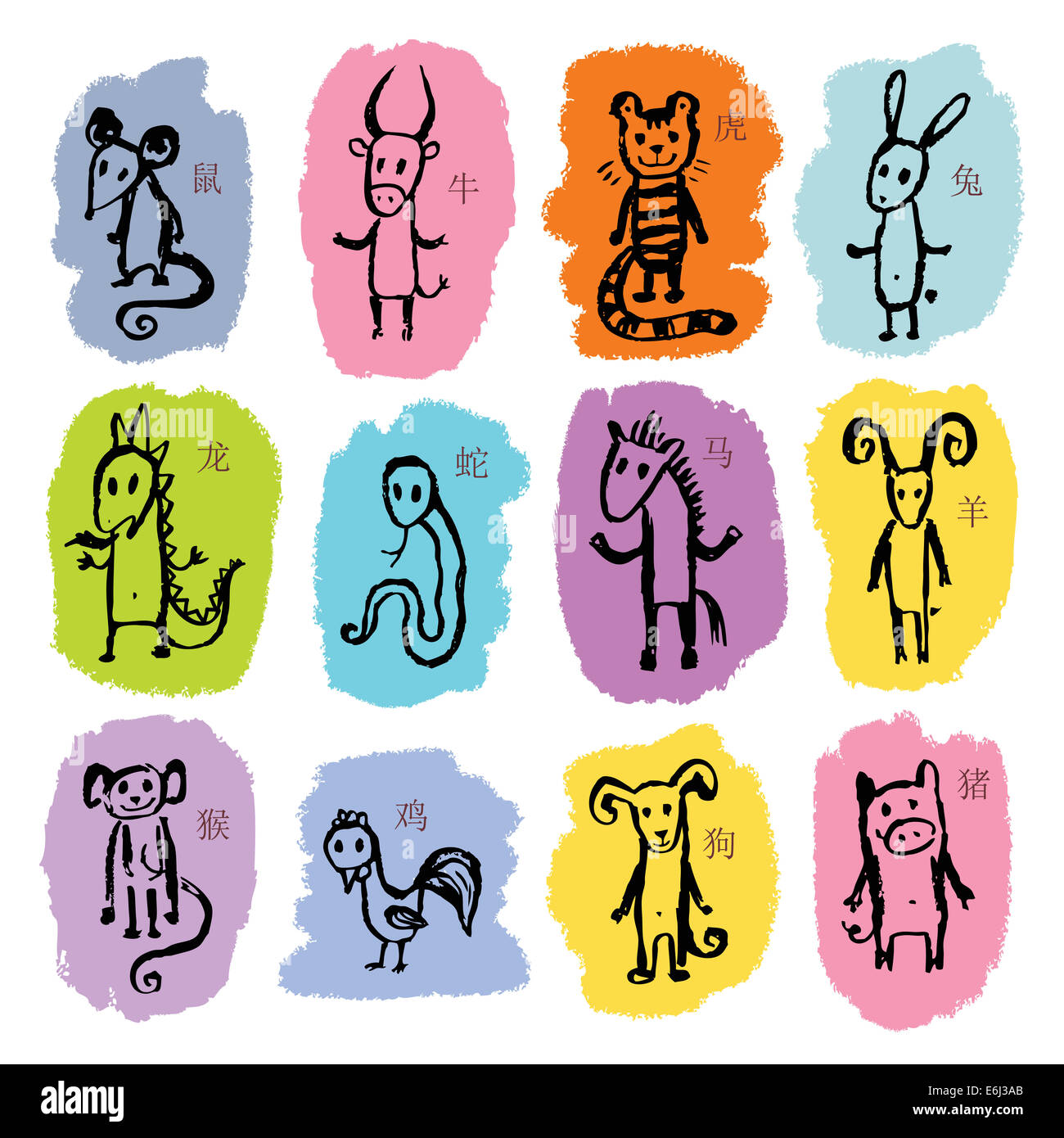 Chinese Zodiac. 12 Animal astrological sign Stock Photo - Alamy