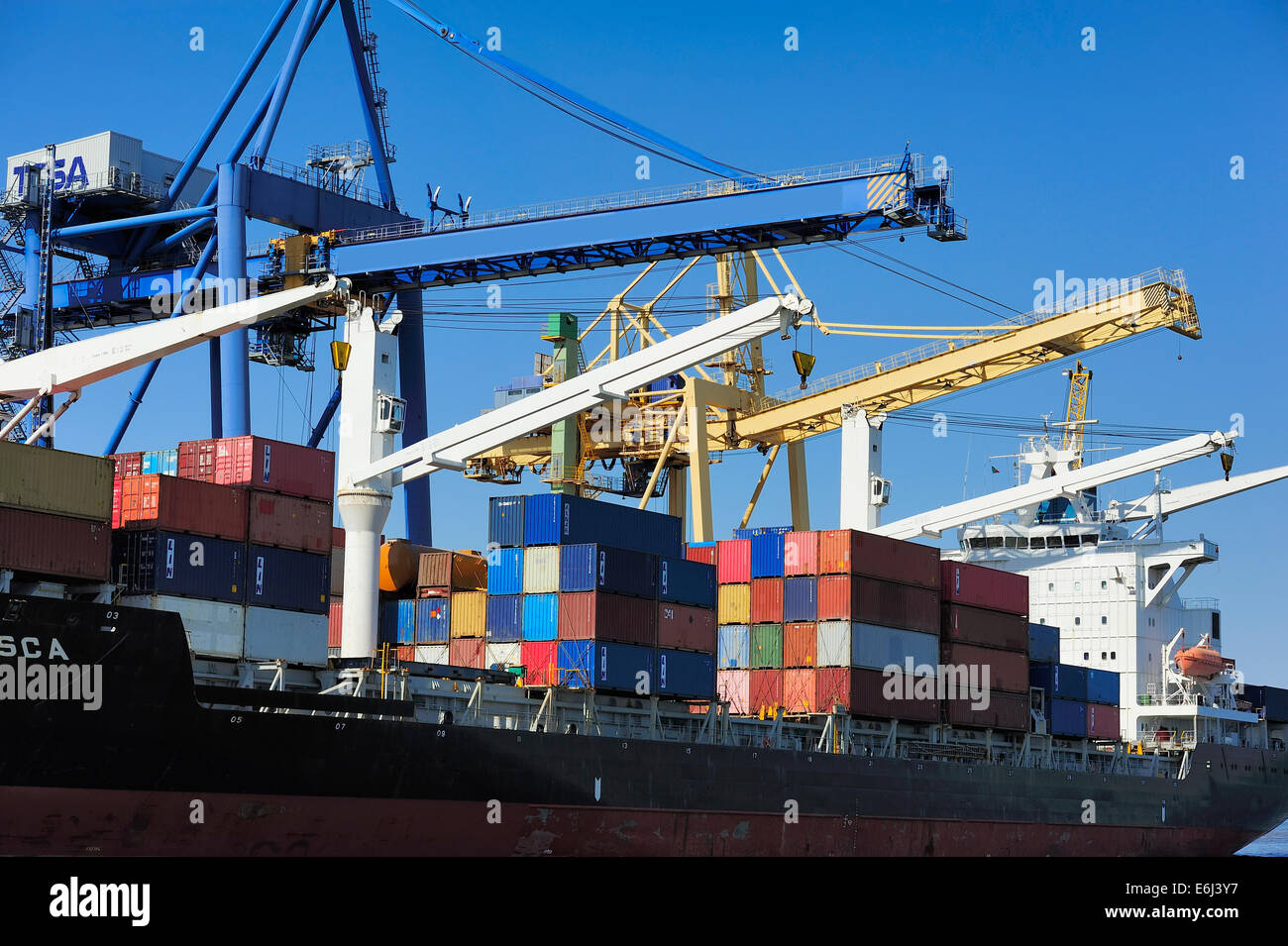 Lisbon, Portugal - container ship on loading terminal Stock Photo - Alamy