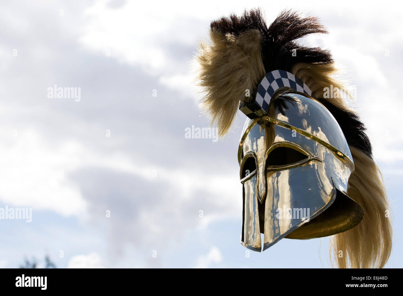 Hoplite. Ancient Greek Soldiers helmet at a reenactment Stock Photo - Alamy