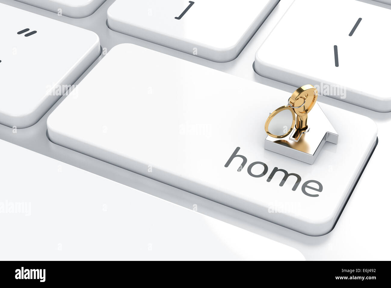 3d render of Enter button with home icon and golden key. Home concept ...