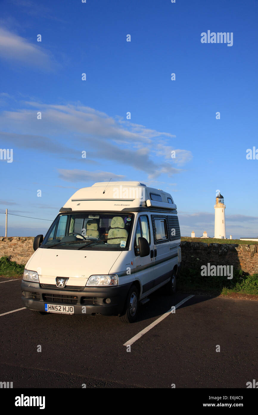 Campervan in a car park at the Mull of Galloway lighthouse in Dumfries ...