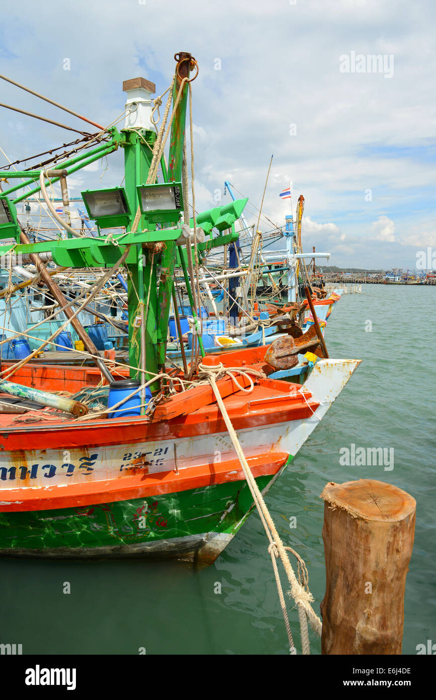 RAYONG, THAILAND - OCTOBER 21 : Fishing Boat and Boat park for visitors to the harbor on October ...