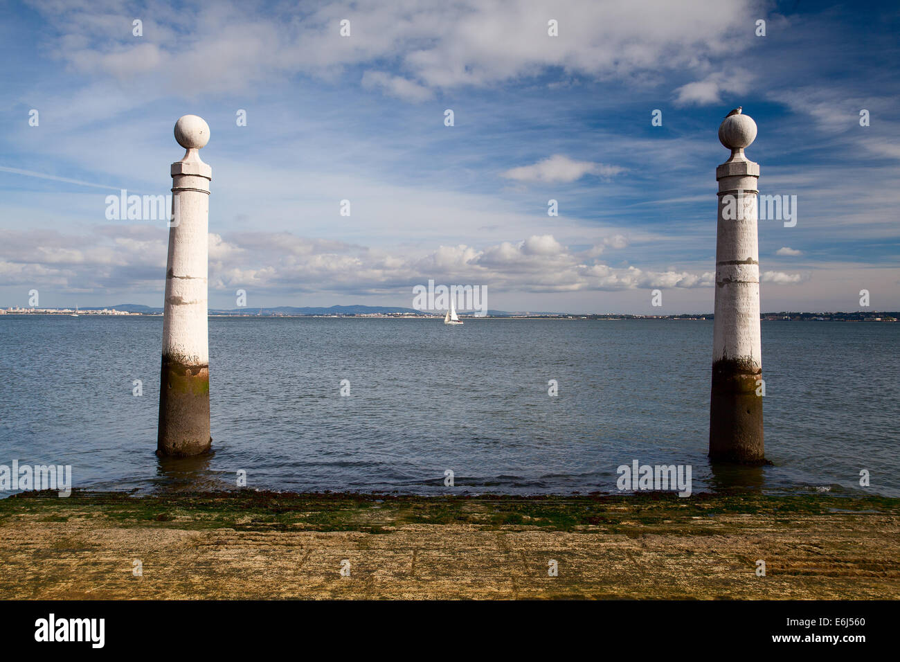 Famous Columns Wharf (Cais das Colunas) at Commerce Square, Lisbon ...