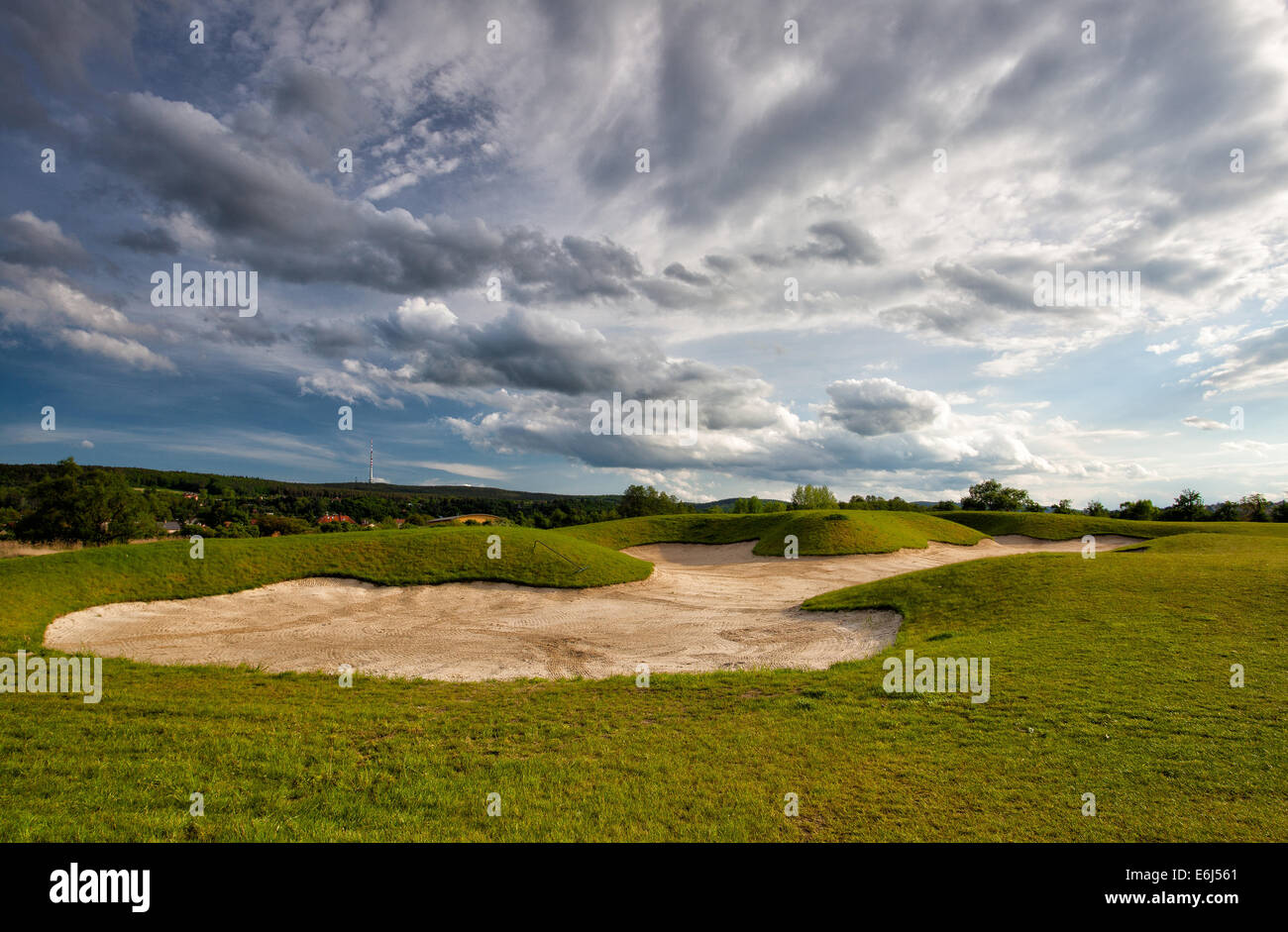 Detail of bunker on a flat golf course Stock Photo - Alamy