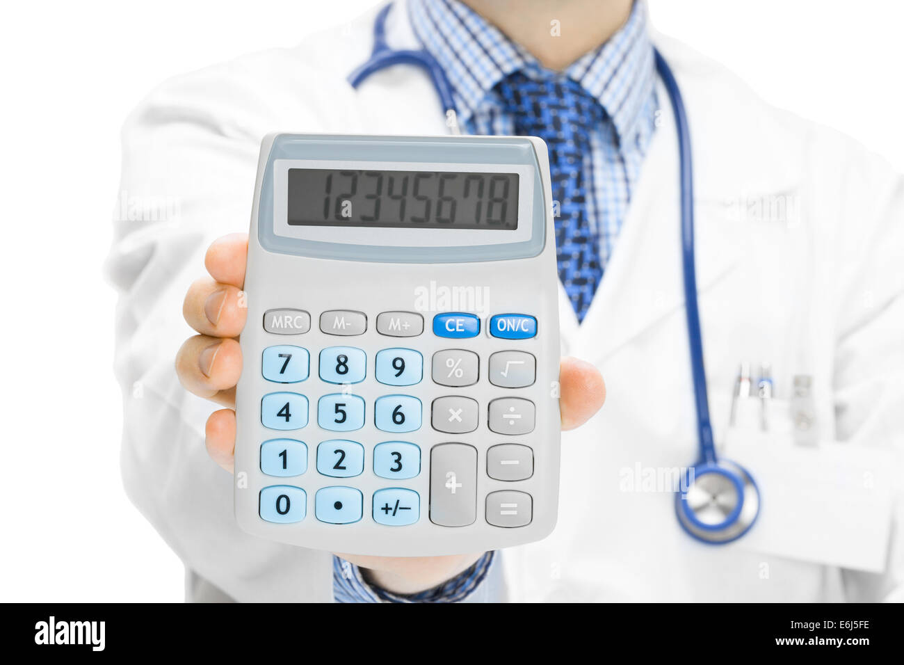 Medical doctor with calculator in his hand Stock Photo - Alamy
