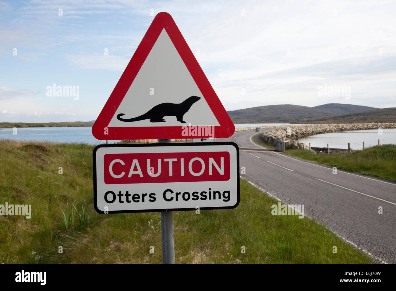 Road sign beware otters crossing Causeway North Uist Outer Hebrides ...